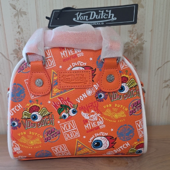 Von Dutch | Bags | Von Dutch Orange And White Graphic Bag Comes With ...